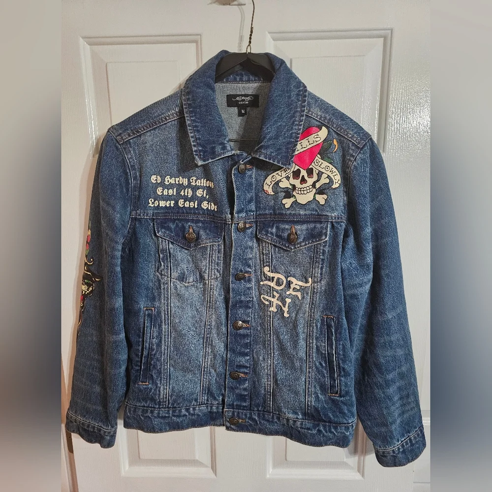 Ed Hardy | Jackets & Coats | Ed Hardy Unisex M Denim Trucker Jacket ...
